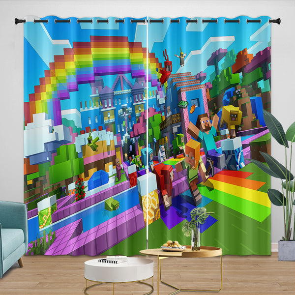 Game Pattern Minecraft Curtains Window Drapes Kids Room Decoration ...
