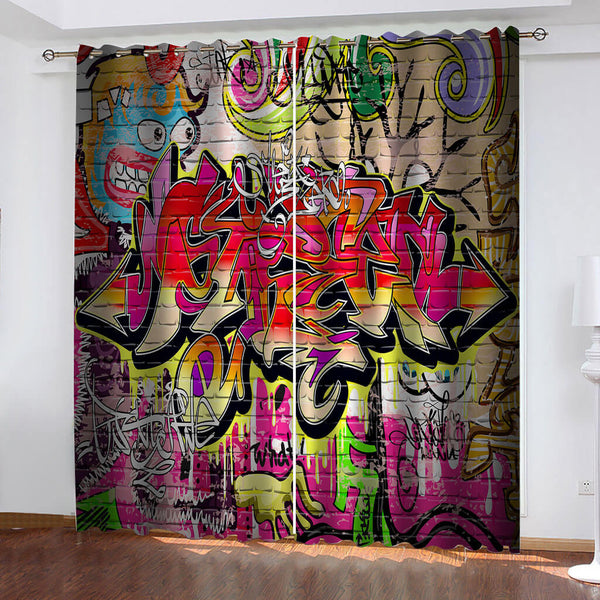 3D Cafe Hip Hop Street Graffiti Curtains Cosplay Blackout Window Drape ...