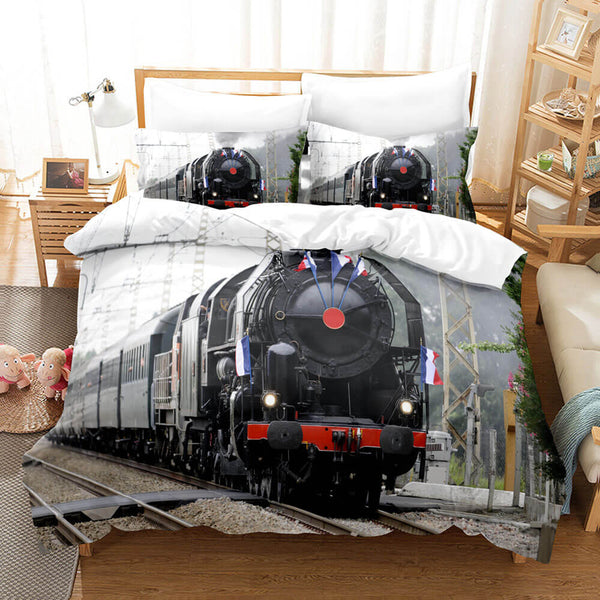3 Piece Steam Engine Vintage Locomotive Bedding Set Duvet Covers Sets ...