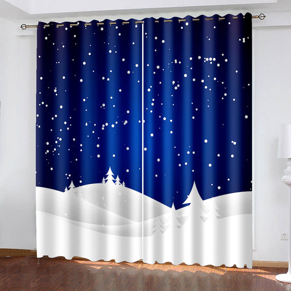 Snowflake Snow Scene Curtains Blackout Window Treatments Drapes Room D ...